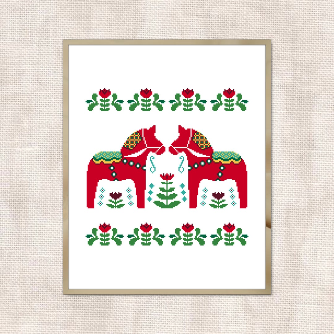 Scandinavian Horses Cross Stitch Pattern PDF Swedish Dala Horses Nordic ...