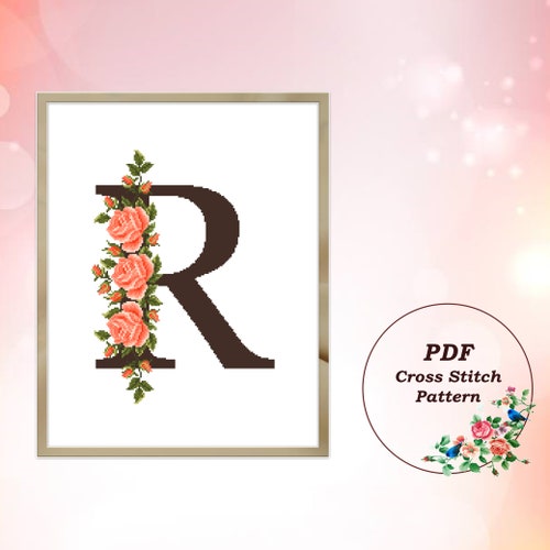 Floral Monogram R Cross Stitch Pattern R Initial R Letter - Etsy