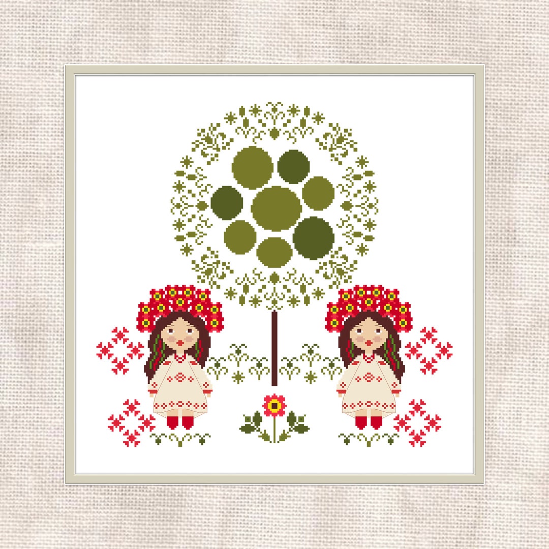 Summer Sampler Cute Ukrainian Girls Modern Cross Stitch Pattern PDF ...