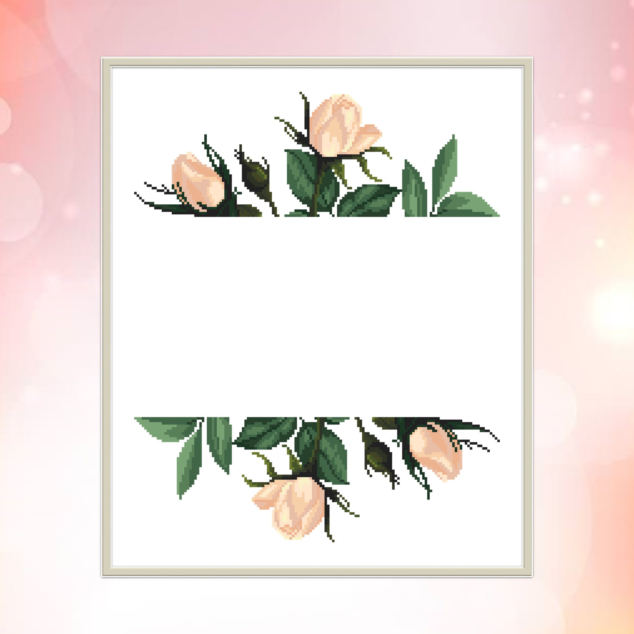 Floral Border Cross Stitch Pattern PDF White Roses Cross - Etsy