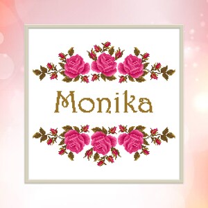 Name MONIKA & Alphabet Cross Stitch Patterns PDF Set 2 Wreath Roses ...