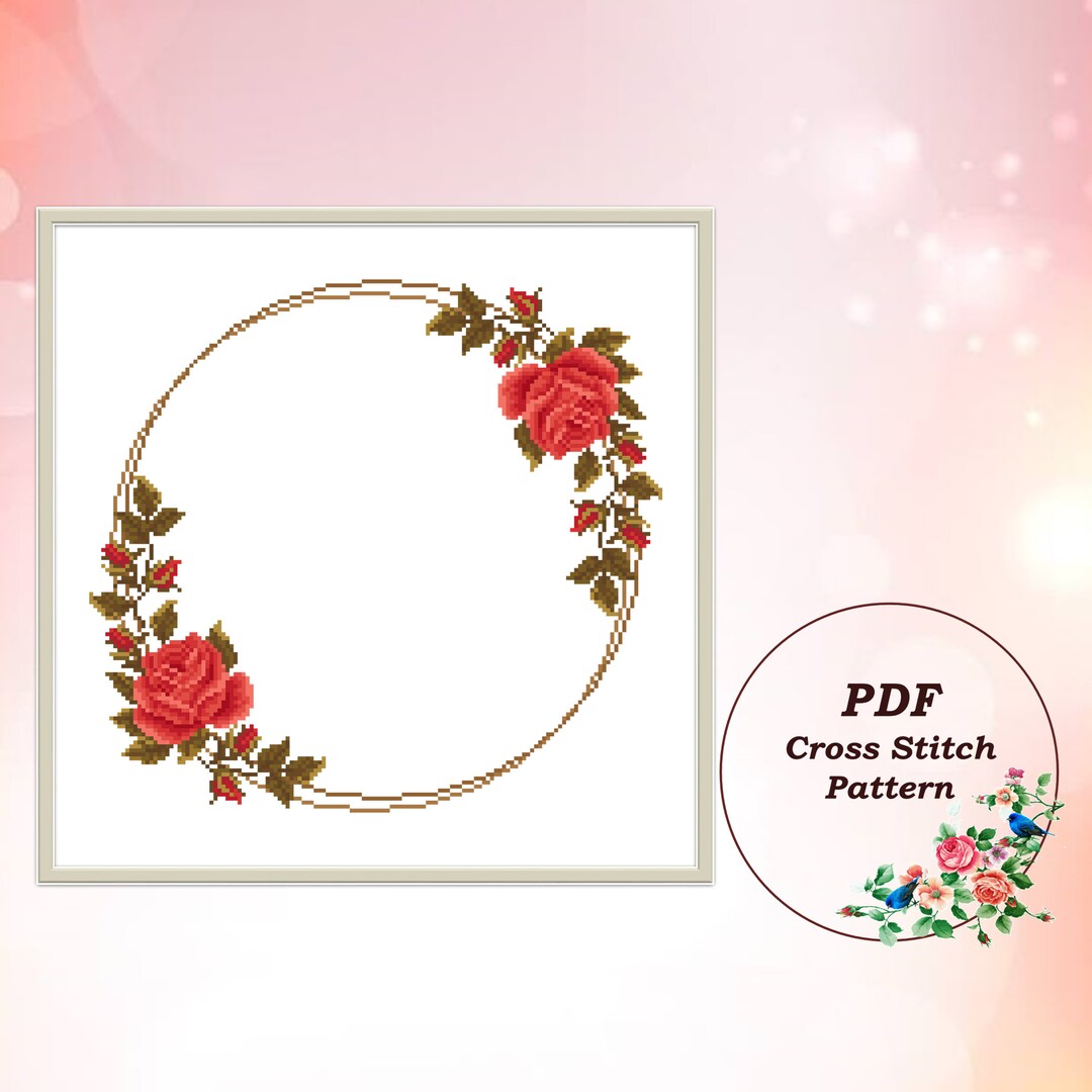 Wreath With Red Roses Modern Cross Stitch Pattern PDF. Floral ...