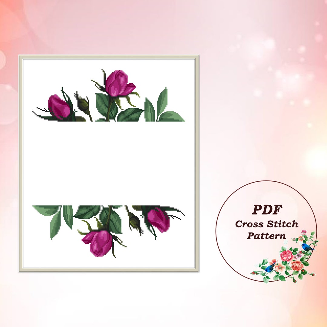 Floral Border Cross Stitch Pattern PDF Flower Frame Cross Stitch Purple ...