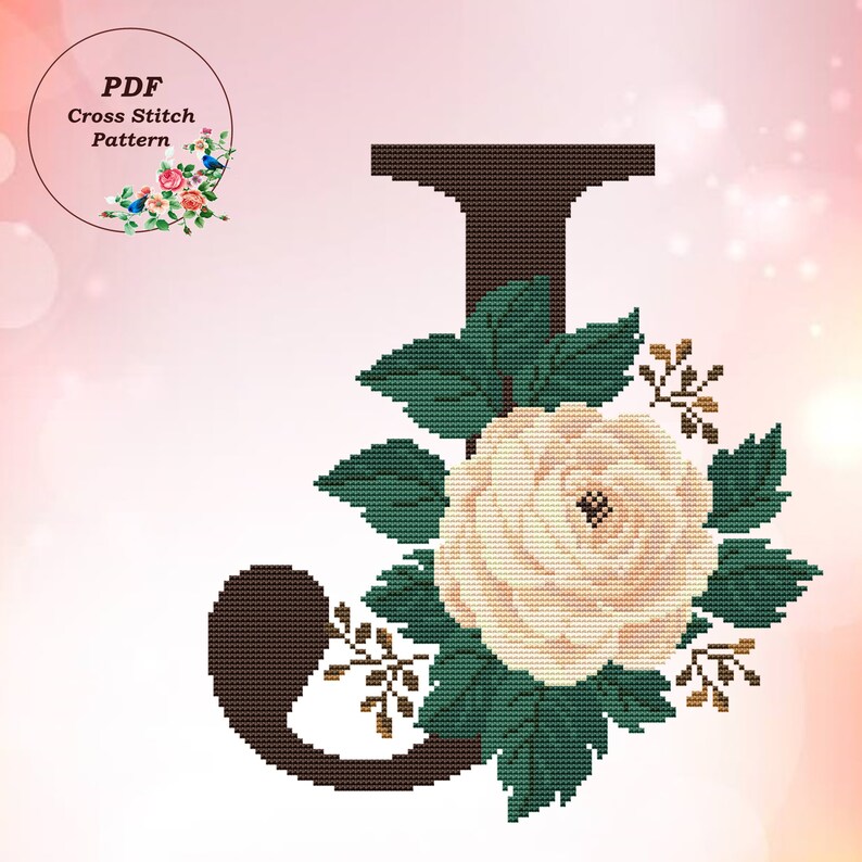 Letter J With White Rose Cross Stitch Pattern PDF Modern - Etsy
