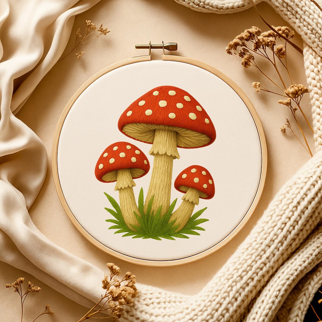 Mushrooms - Hand Embroidery Pattern PDF, Modern Autumn Embroidery ...