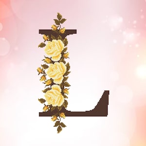 Letter L Cross Stitch Pattern PDF Modern Cross Stitch Yellow Roses ...