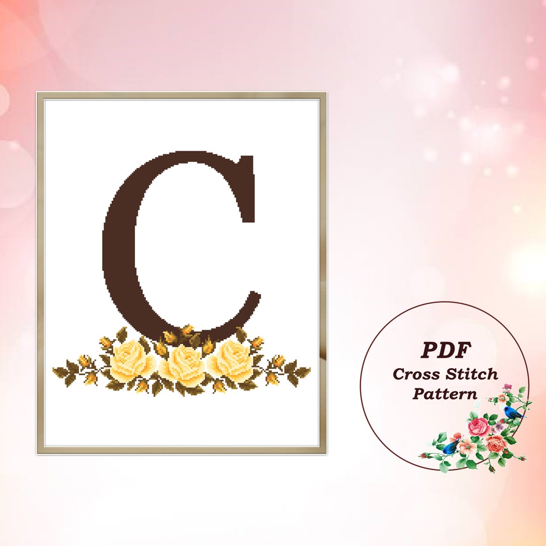 Flower Letter C Cross Stitch Pattern PDF Floral Embroidery Design ...
