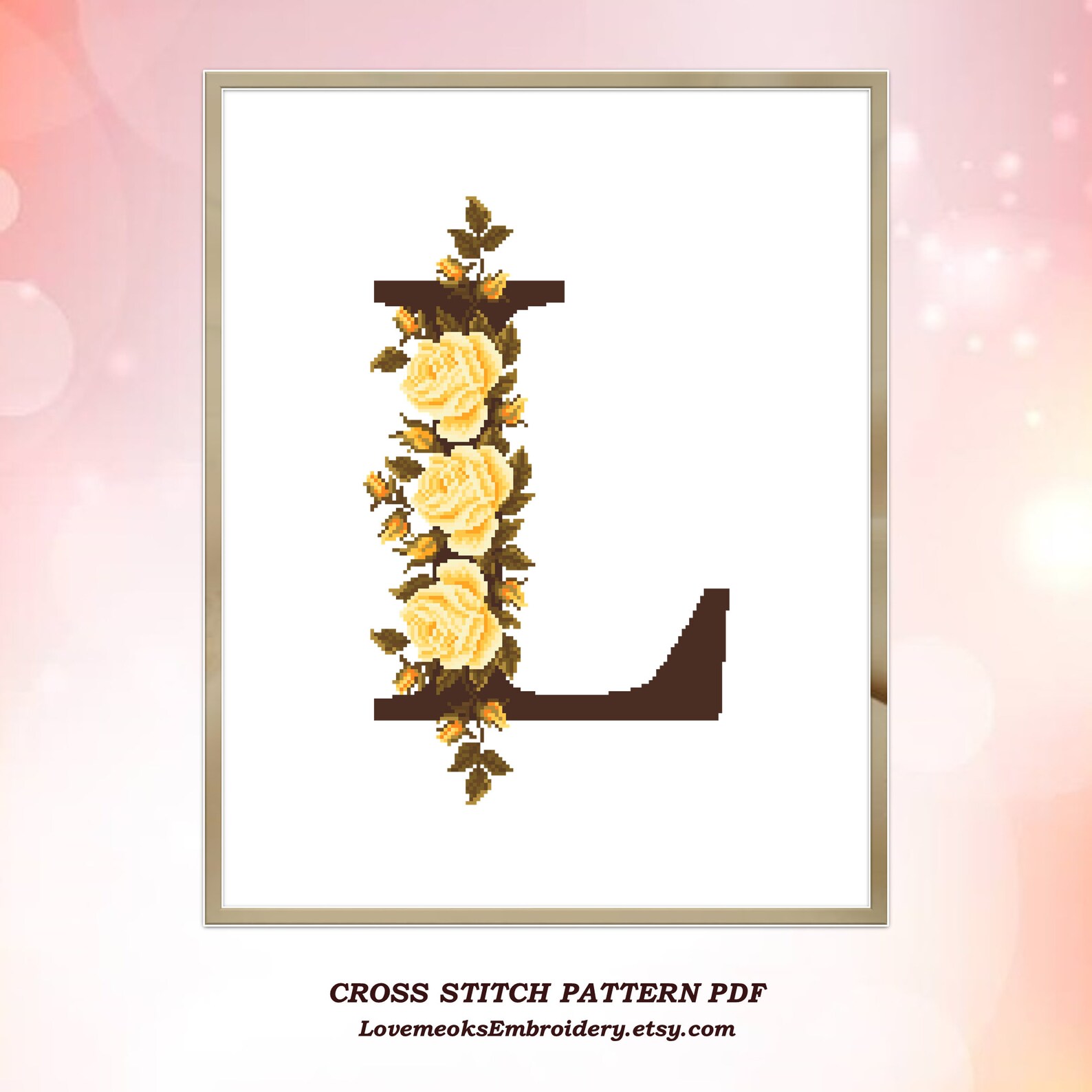 Letter L Cross Stitch Pattern PDF Modern Cross Stitch Yellow Roses ...