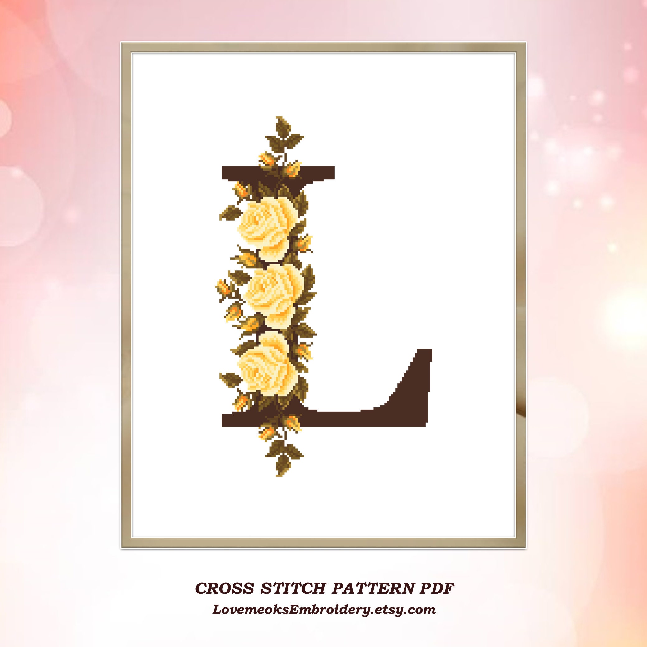 Letter L Cross Stitch Pattern PDF Modern Cross Stitch Yellow Roses ...