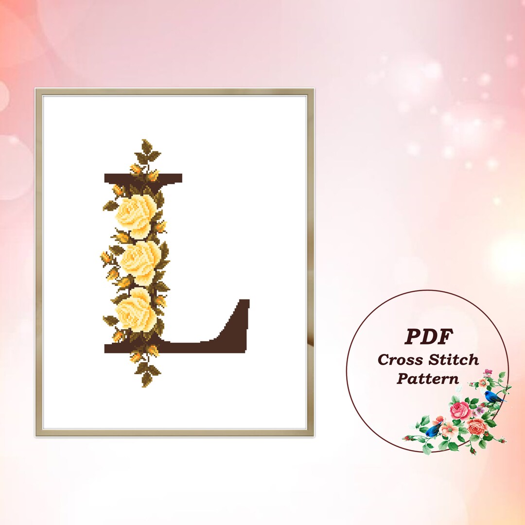 Letter L Cross Stitch Pattern PDF Modern Cross Stitch Yellow - Etsy