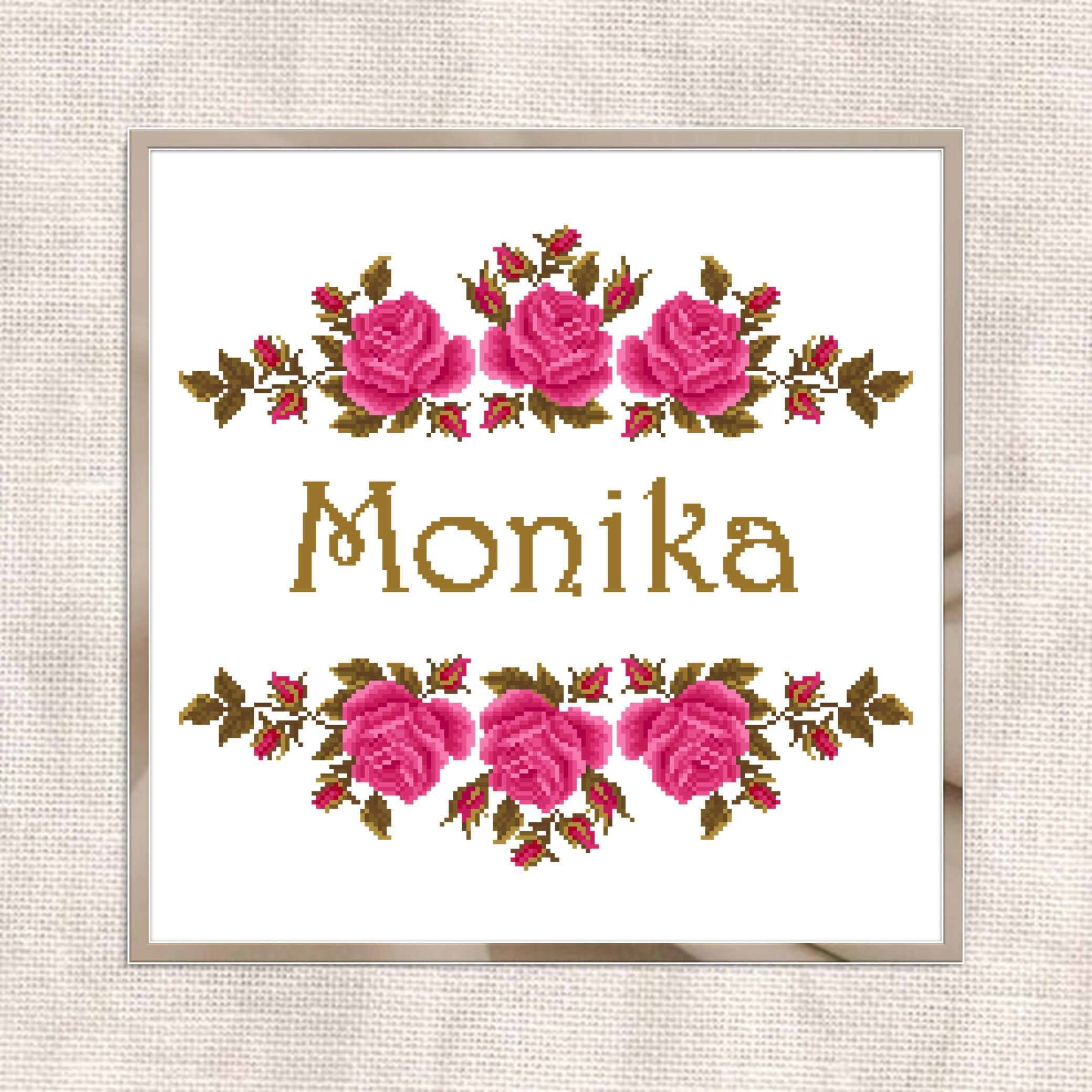 Name MONIKA & Alphabet Cross Stitch Patterns PDF Set 2 Wreath Roses ...