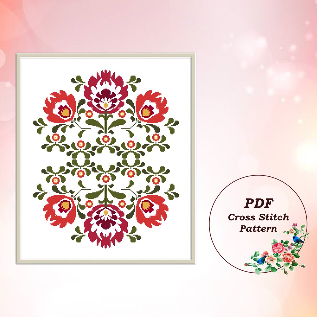 Folk Ornament Cross Stitch Pattern PDF Modern Cross Stitch Floral ...