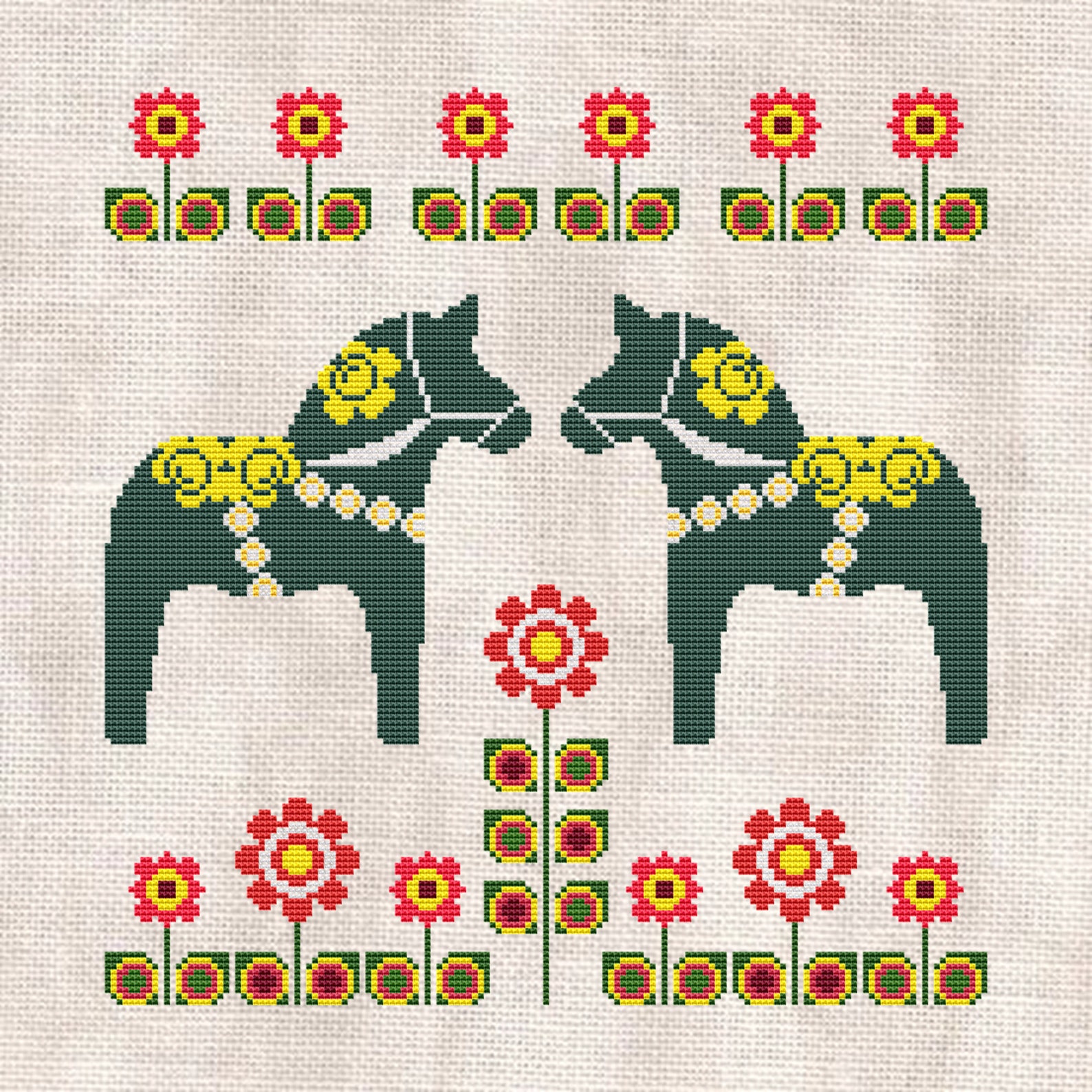 Scandinavian Dala Horses Modern Cross Stitch Pattern PDF Swedish Ethnic ...