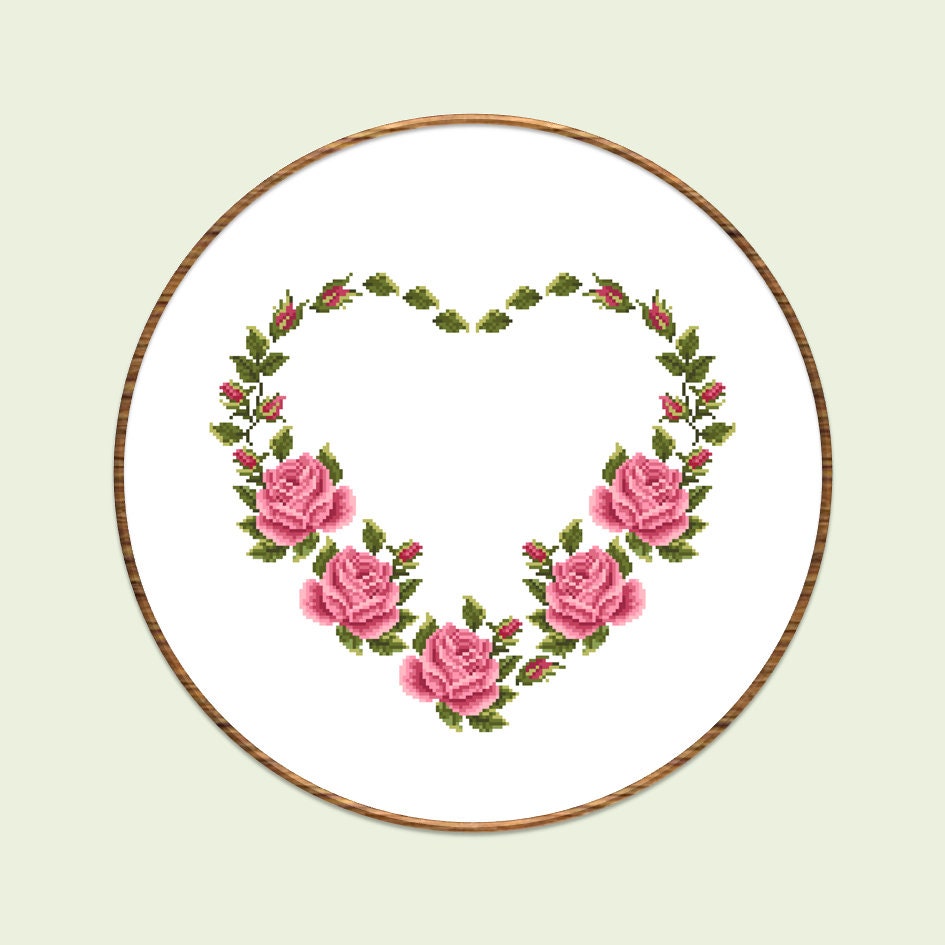 Sewing & Needlecraft PDF Pattern Floral Heart Cross Stitch Pattern ...