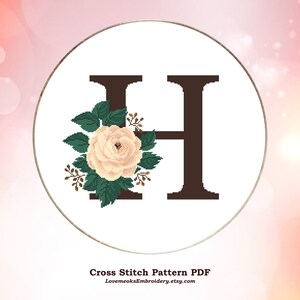 Letter H With White Rose Cross Stitch Pattern PDF Modern Floral ...
