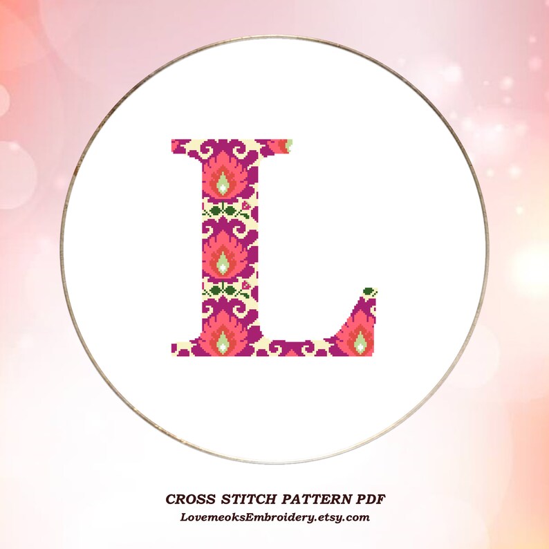 Letter L Cross Stitch Pattern PDF Monogram Cross Stitch Modern Floral ...