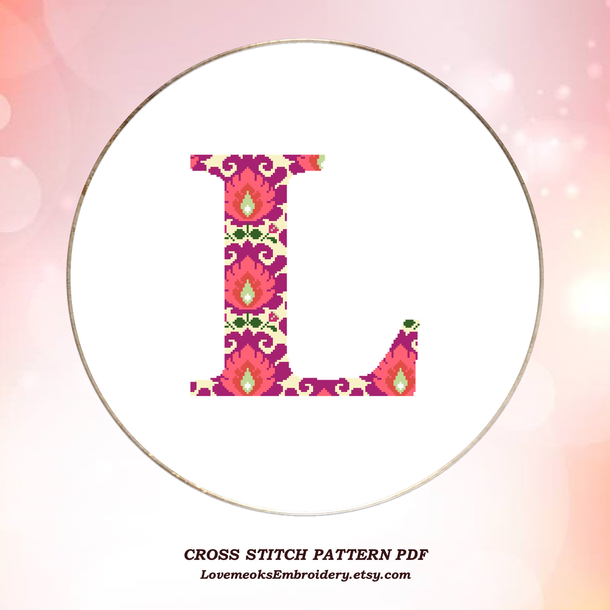 Letter L Cross Stitch Pattern PDF Monogram Cross Stitch Modern Floral ...