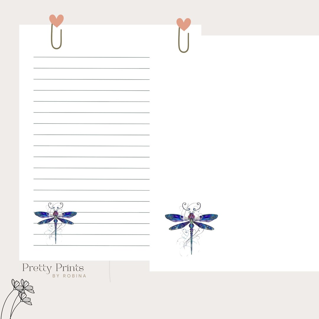 Printable Colourful Dragonfly Notebook Beautiful Dragonfly Writing ...