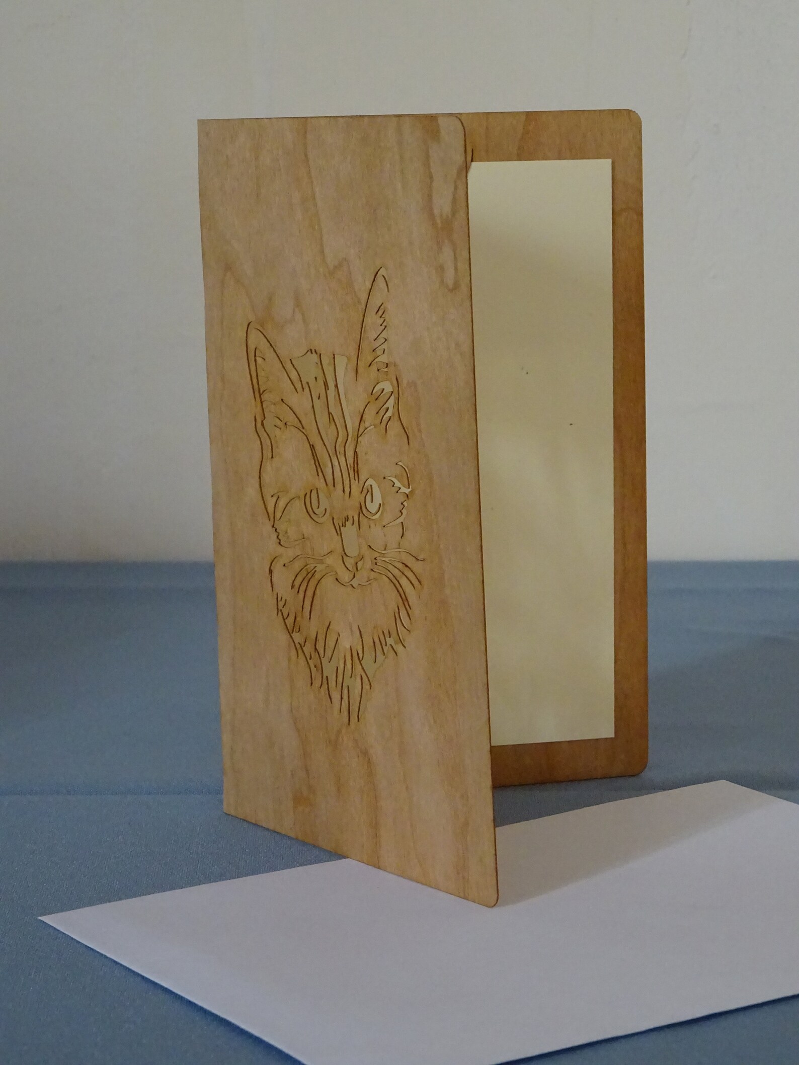 Flexible Laser Cut Veneer Card. Model "cat 1". Comes With Envelope and ...