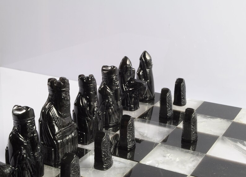 Lewis Chessmen Chess Set Natural Rock Crystal Quartz Hand Carved Large ...