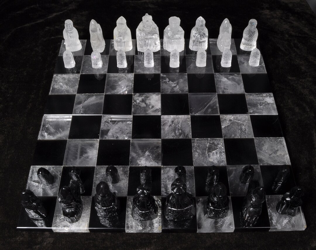 Lewis Chessmen Chess Set Natural Rock Crystal Quartz Hand Carved Large ...