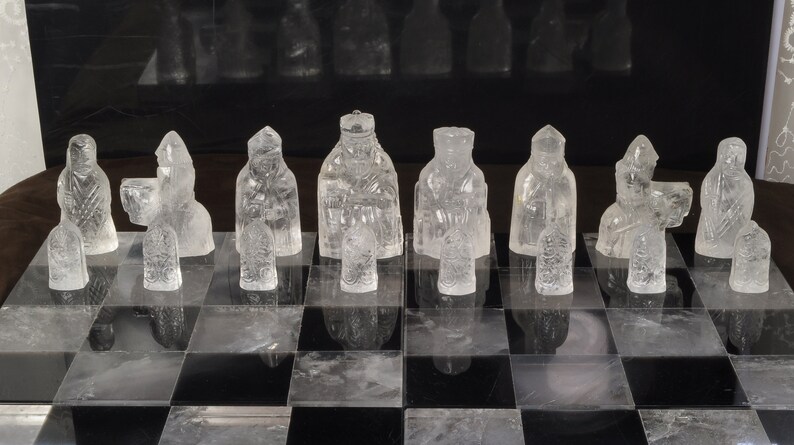 Lewis Chessmen Chess Set Natural Rock Crystal Quartz Hand Carved Large ...