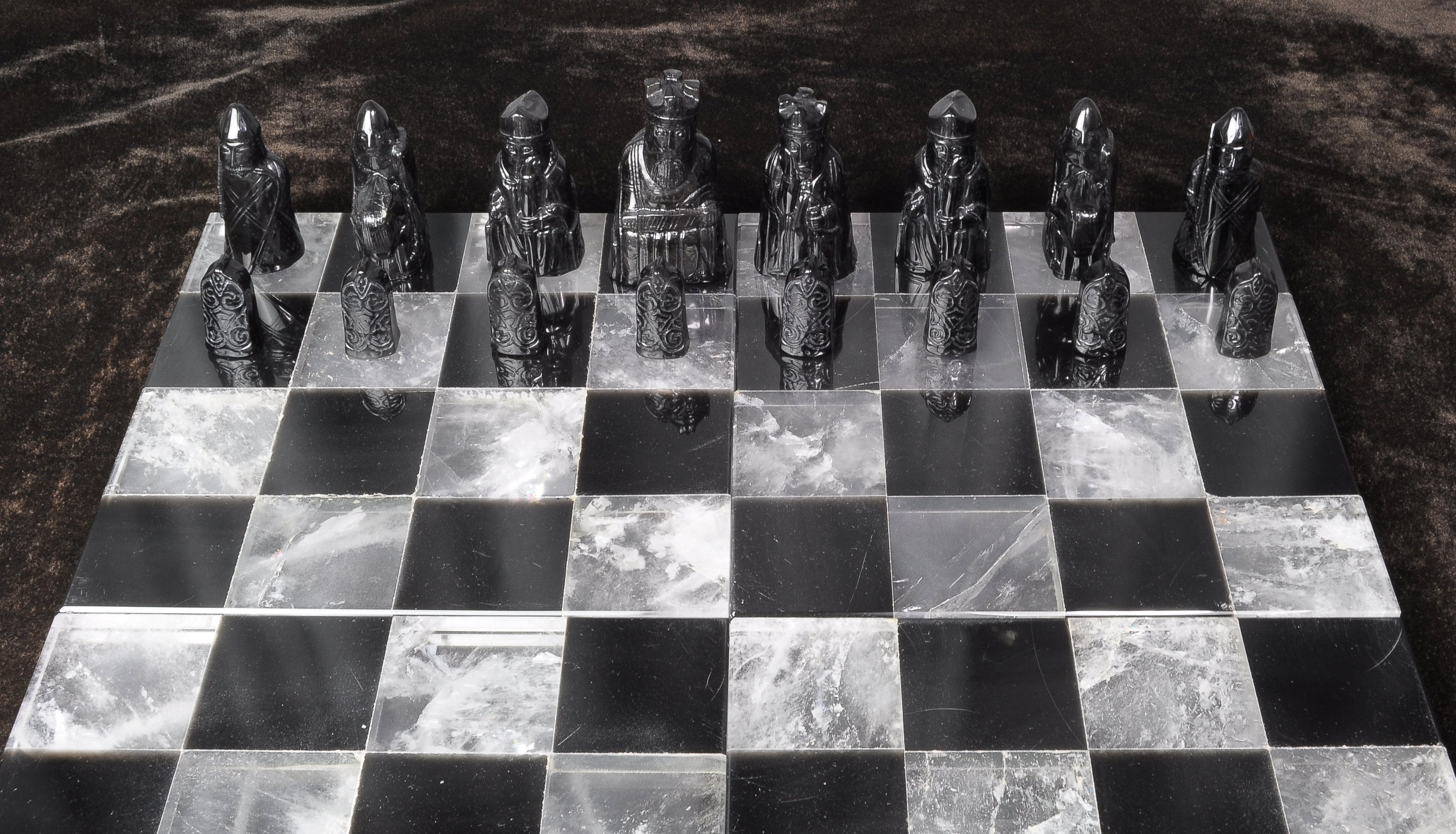 Lewis Chessmen Chess Set Natural Rock Crystal Quartz Hand Carved Large ...
