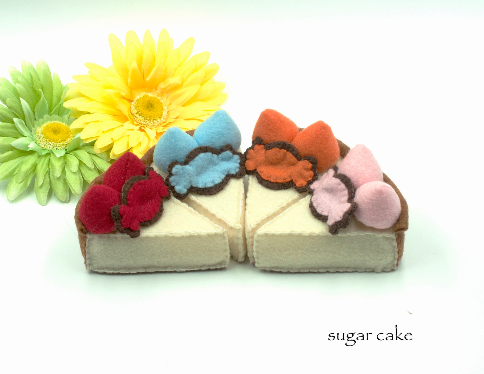 Felt Food, Pretend Food, Felt Cake Set, Sugar or Strawberry Cake - Etsy