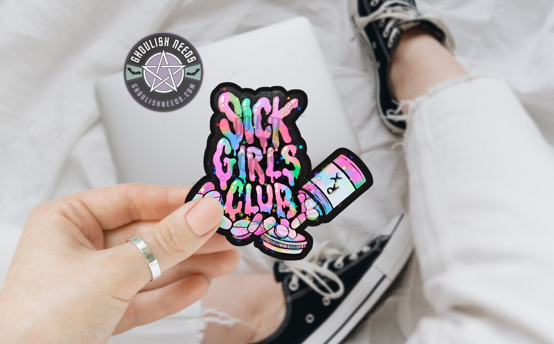 Holographic Sick Girls Club Magnet, Durable Material, Mental Health ...