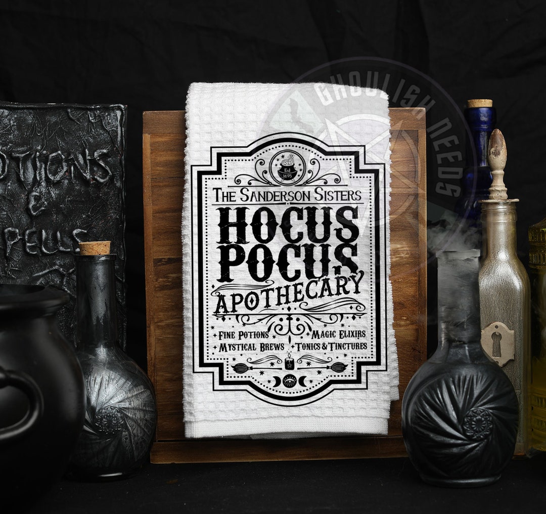 Apothecary Tea Towel, Sanderson Sisters, Kitchen Accessory, Black Print ...
