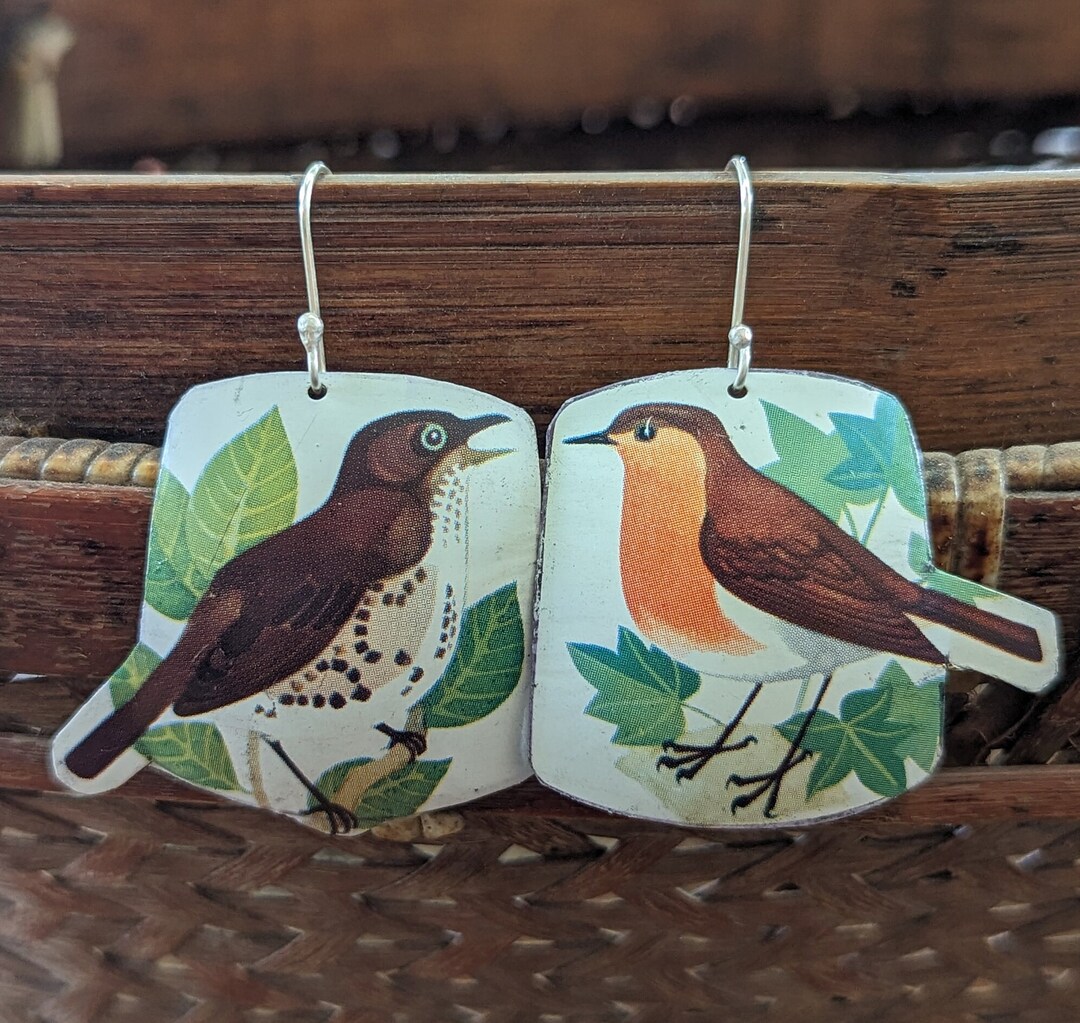 Upcycled Vintage Tin Bird Earrings - Etsy