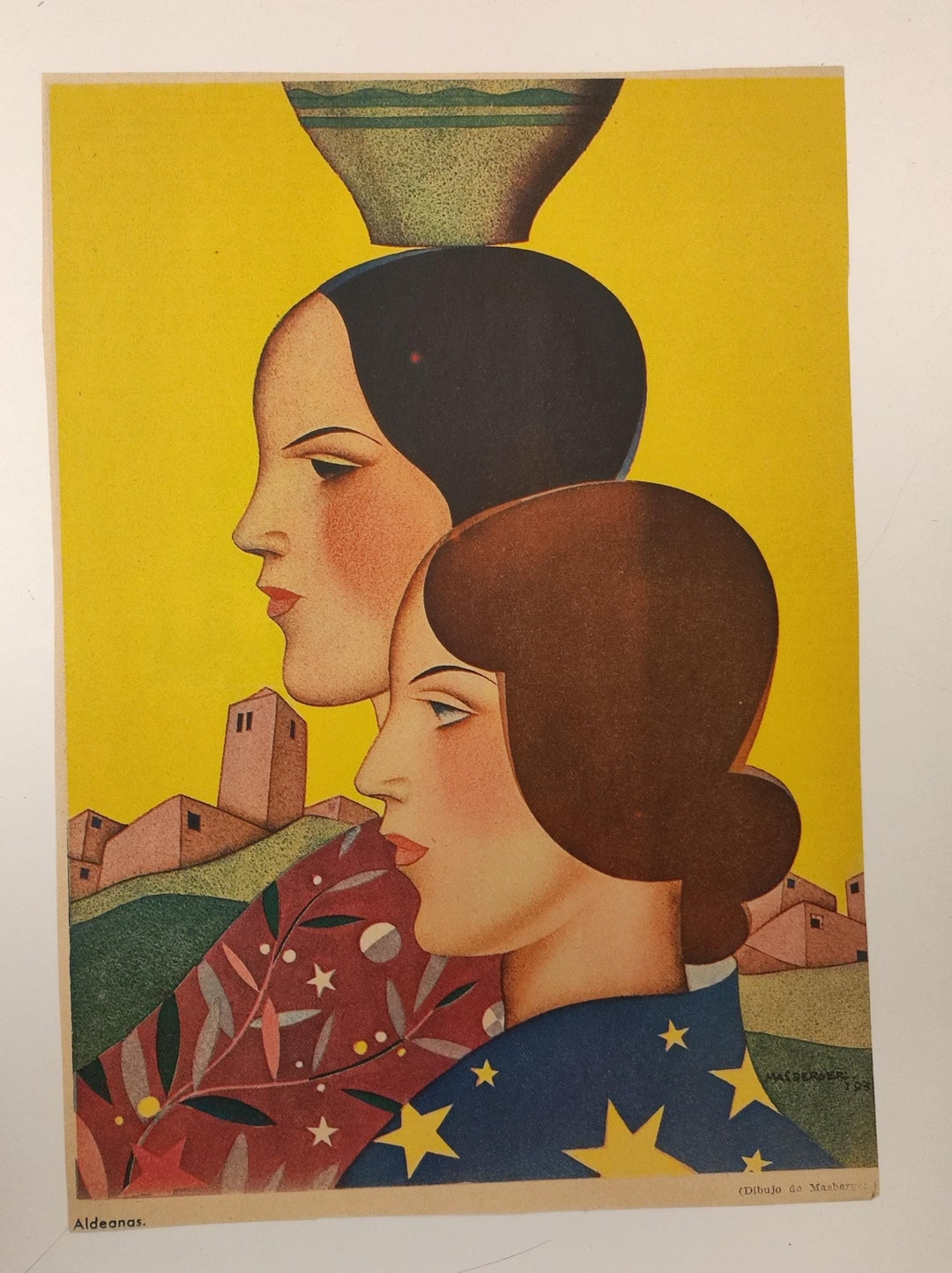 Original VINTAGE Magazine Sheet PRINT Decor Retro WOMEN Portrait Yellow ...