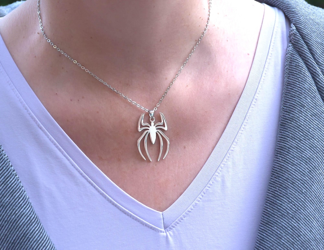 Stainless Steel Spider Pendant With Curb Chain Spiderman Pendant - Etsy