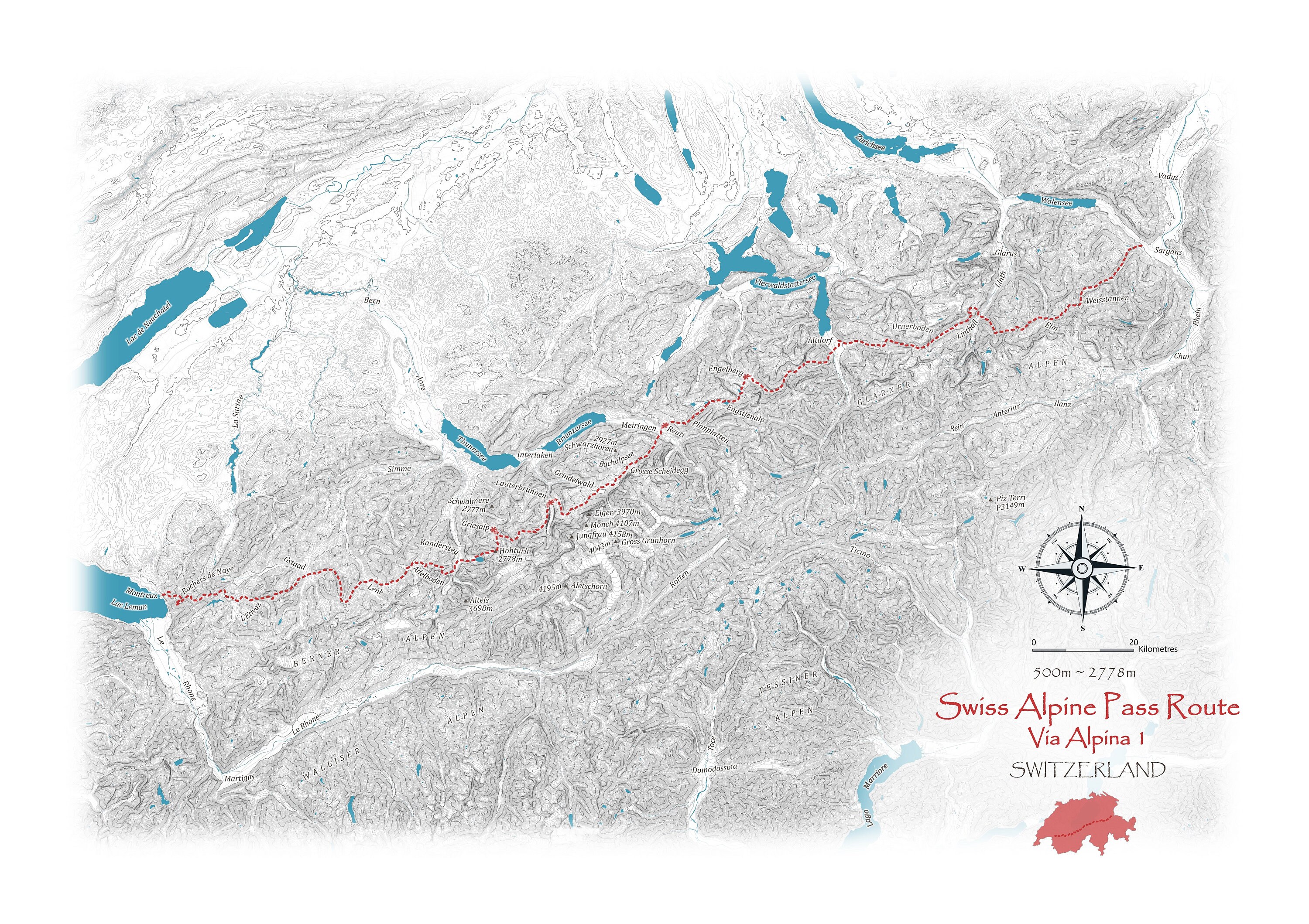 Swiss Alpine Pass Route Decorative Map - Etsy