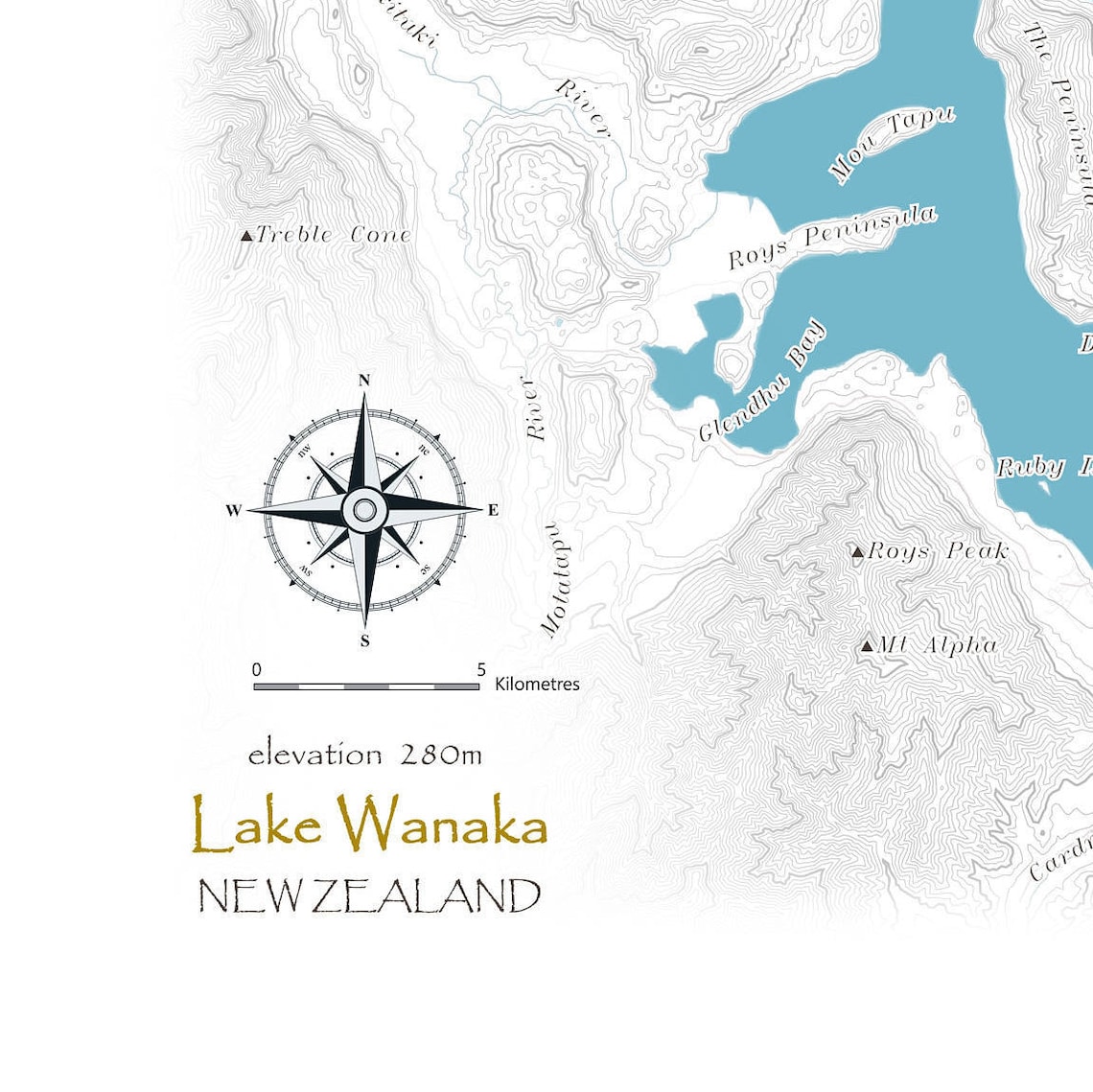 Lake Wanaka Decorative Map - Etsy New Zealand