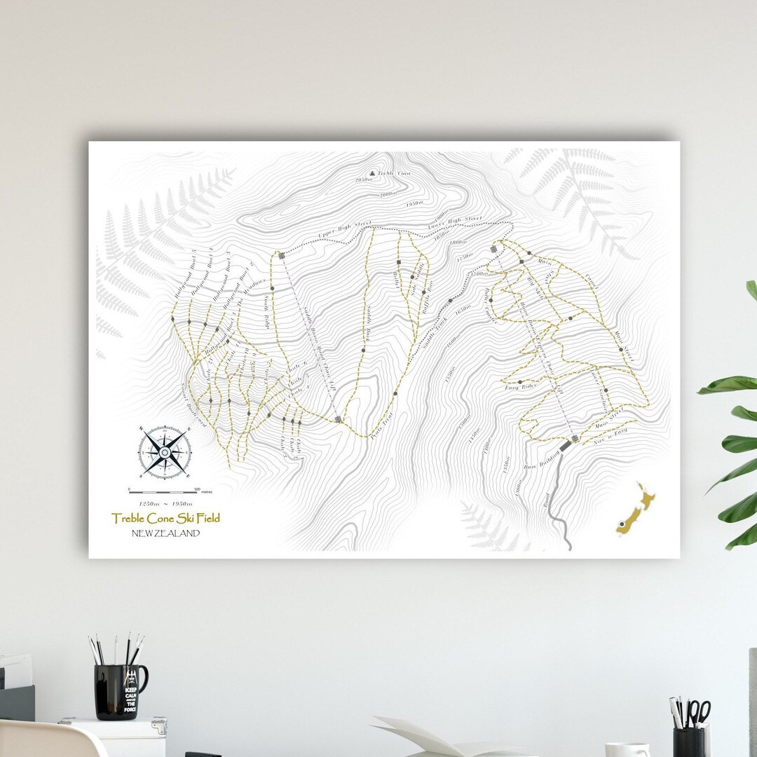 Treble Cone Ski & Snowboard Area Decorative Map - Etsy Sweden
