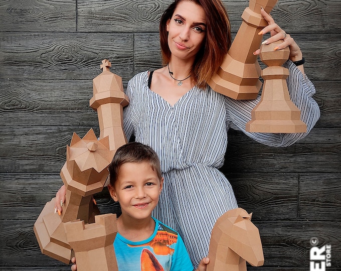 Papercraft Rook Chess Piece Template- Geometric Low Poly Rook Chess ...