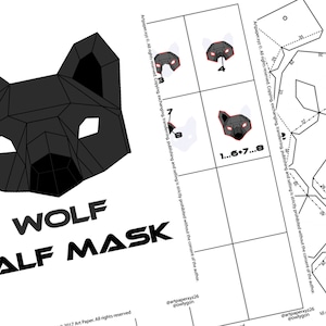Papercraft Wolf Half Mask Animal 3D Low Poly Paper Sculpture DIY Gift ...