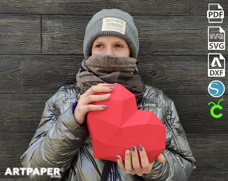 Papercraft Red Full Heart Valentines Day 3D Low Poly Paper | Etsy