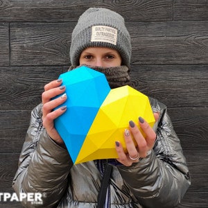 Papercraft Ukraine Full Heart Valentines Day 3D Low Poly Paper ...