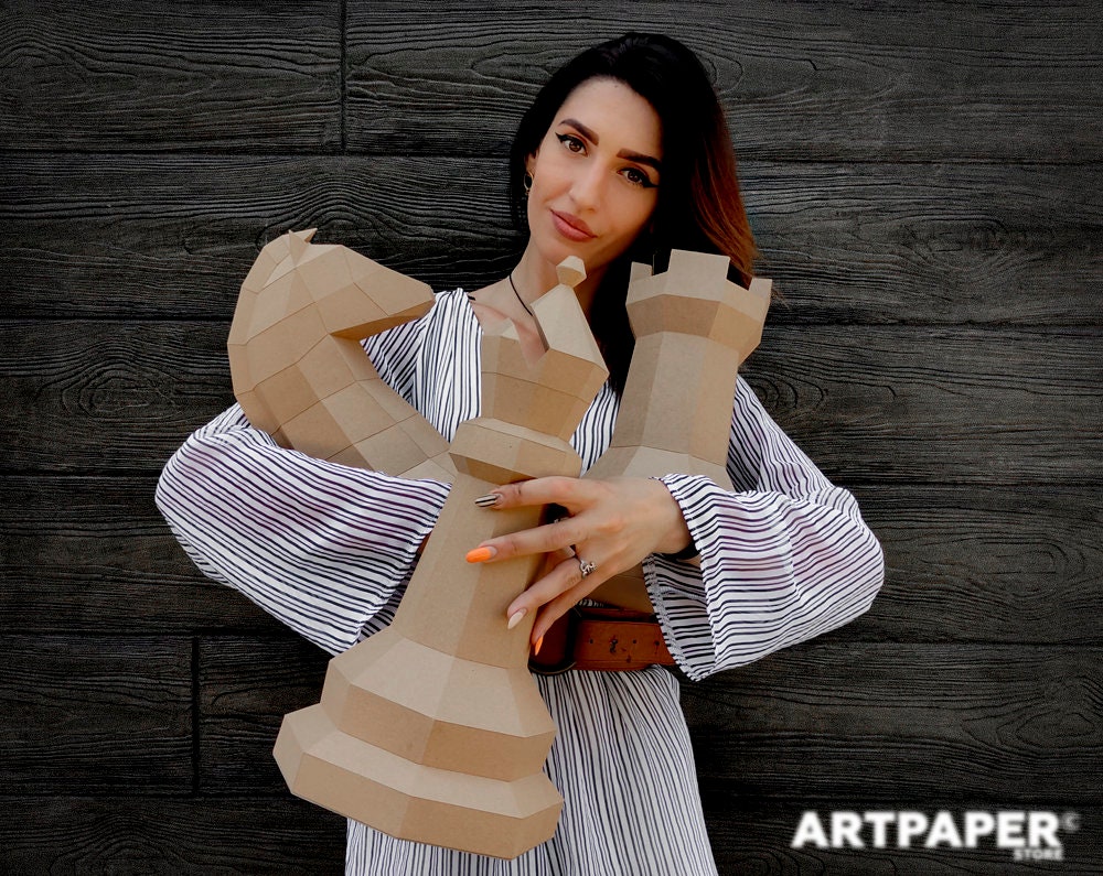 Papercraft Chess Pawn Knight Rook Template Paper Chess 3D Low - Etsy