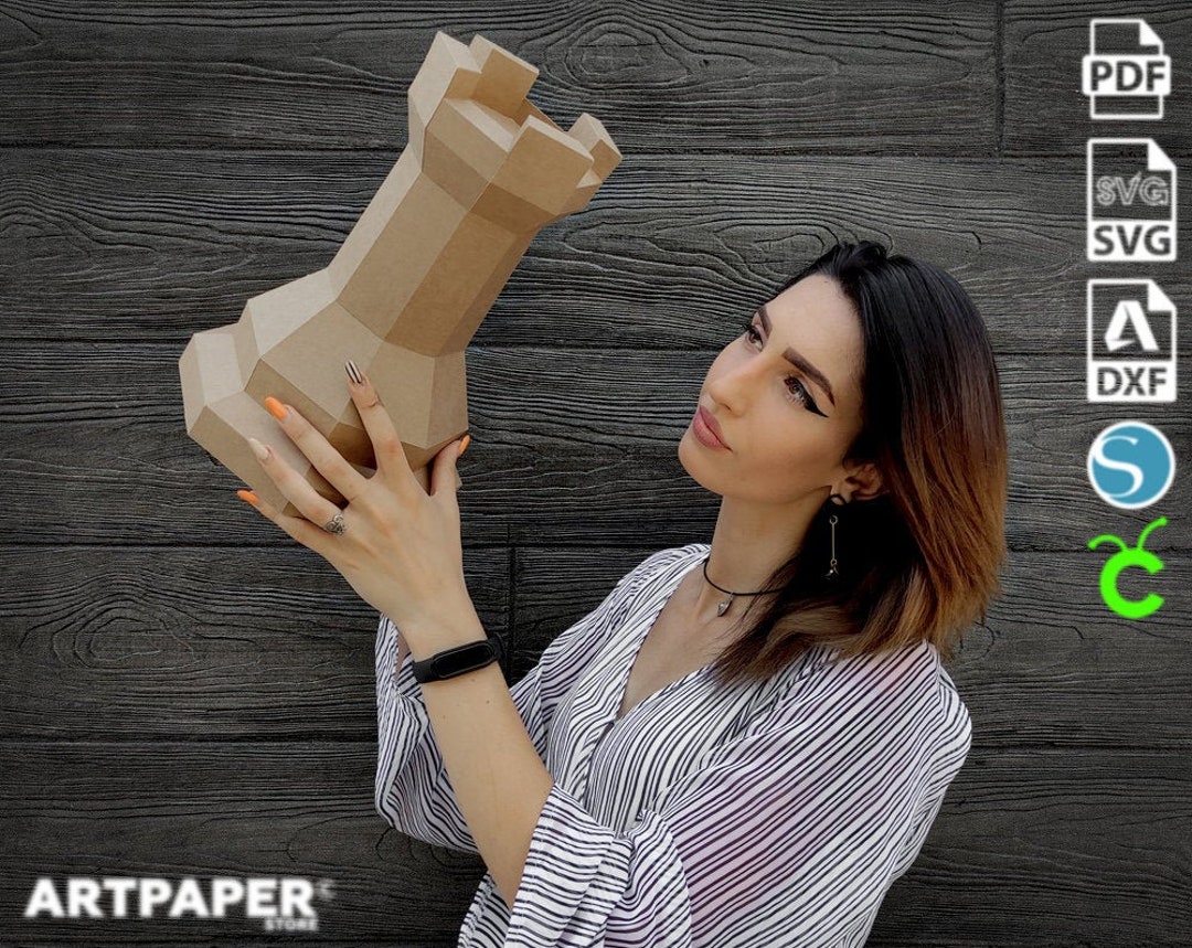 Papercraft Chess Rook Template: 3D Low Poly Paper Sculpture (PDF ...