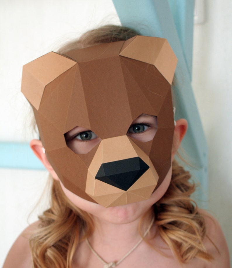Papercraft Bear Half Mask: 3D Low Poly Animal Sculpture (PDF Pattern ...