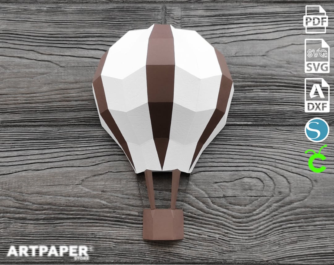 3D Hot Air Balloon Papercraft: Low Poly Wall Decor (PDF, SVG, DXF) - Etsy