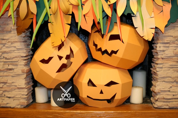 Papercraft 3D Halloween PUMPKINS Set Template Pattern Low Poly | Etsy