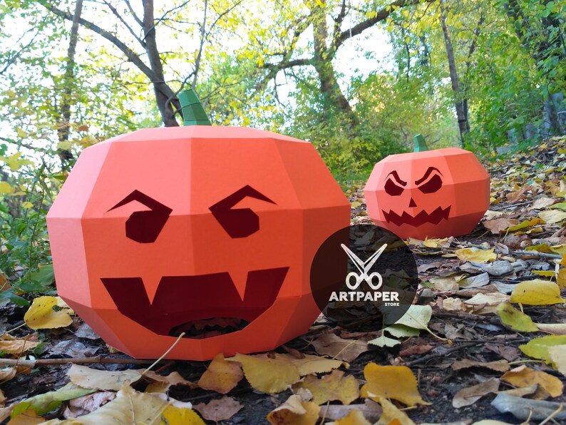 Papercraft 3D Halloween PUMPKINS Set Template Pattern Low Poly - Etsy