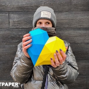 Papercraft Ukraine Full Heart Valentines Day 3D Low Poly Paper ...