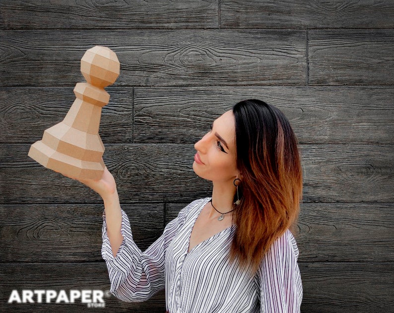 Papercraft chess pawn template paper chess 3D Low Poly Paper | Etsy