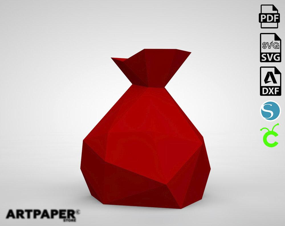 Papercraft SVG DXF Santa Claus Bag Toy 3D Low Poly Paper | Etsy