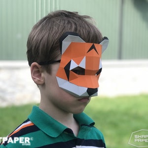 Papercraft Tiger Half Mask Animal 3D Low Poly Paper Sculpture DIY Gift ...